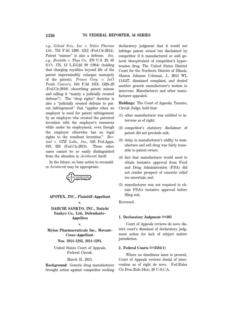 Apotex V Daiichi | PDF | Generic Drug | Food And Drug Administration