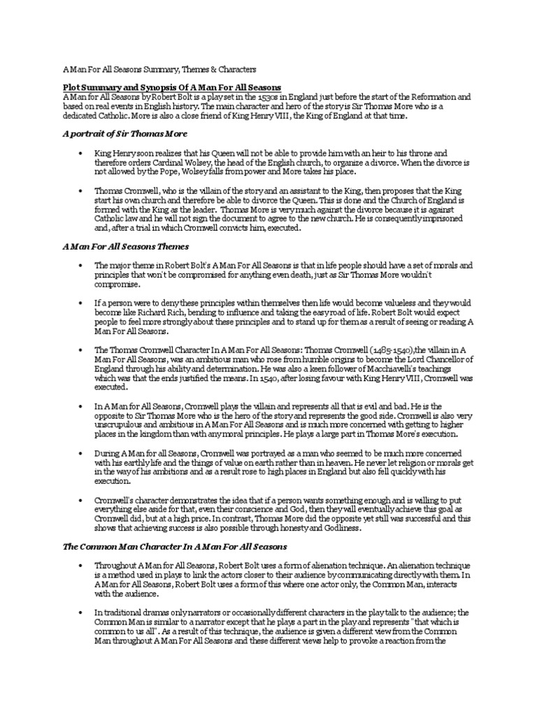 A Man For All Seasons Summary | PDF | Henry Viii Of England | Catholic ...