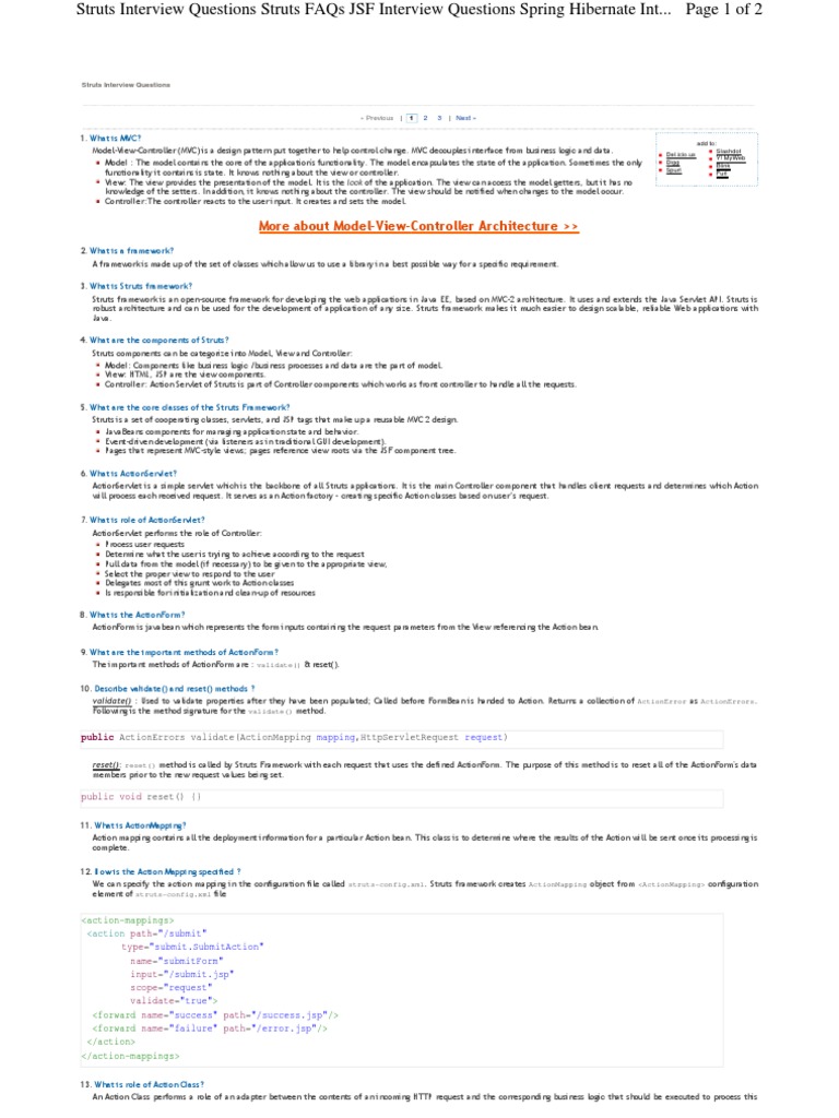 More About Model-View-Controller Architecture : Struts Interview Questions | PDF | Model–View ...