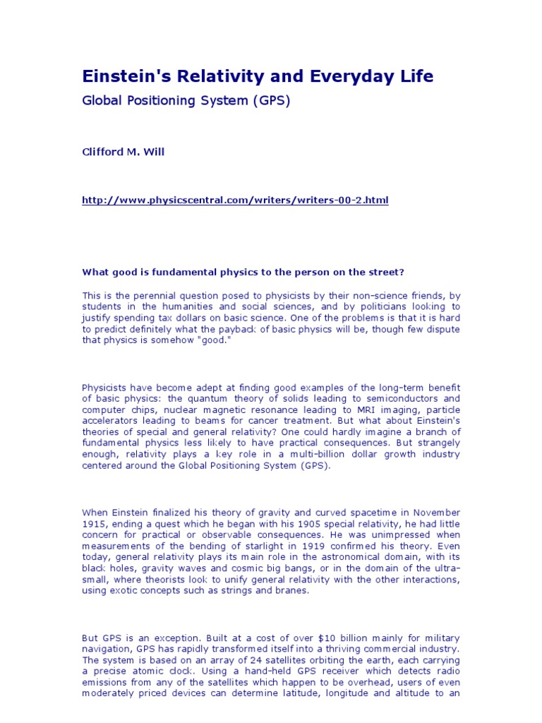 Einstein's Relativity and Everyday Life: Global Positioning System (GPS ...