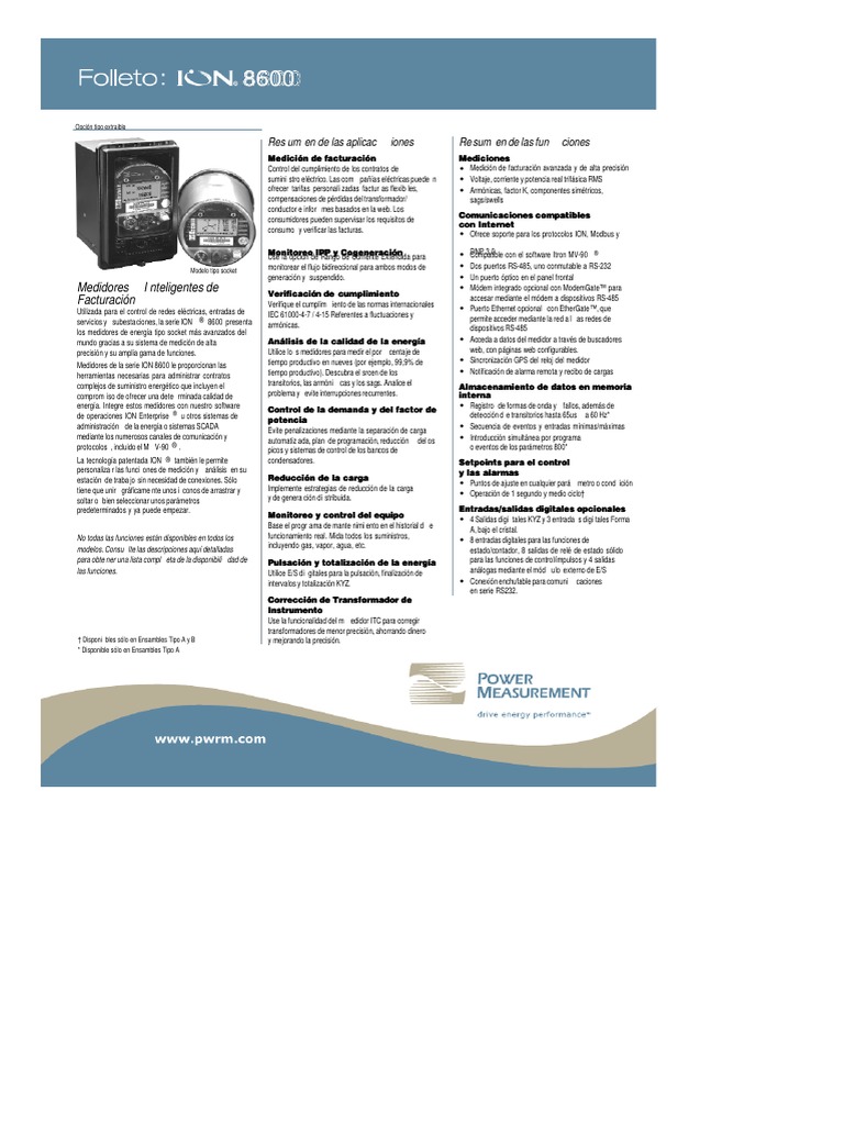 ION8600 Folleto Largo Espanol | PDF | Energia electrica | Red de ...