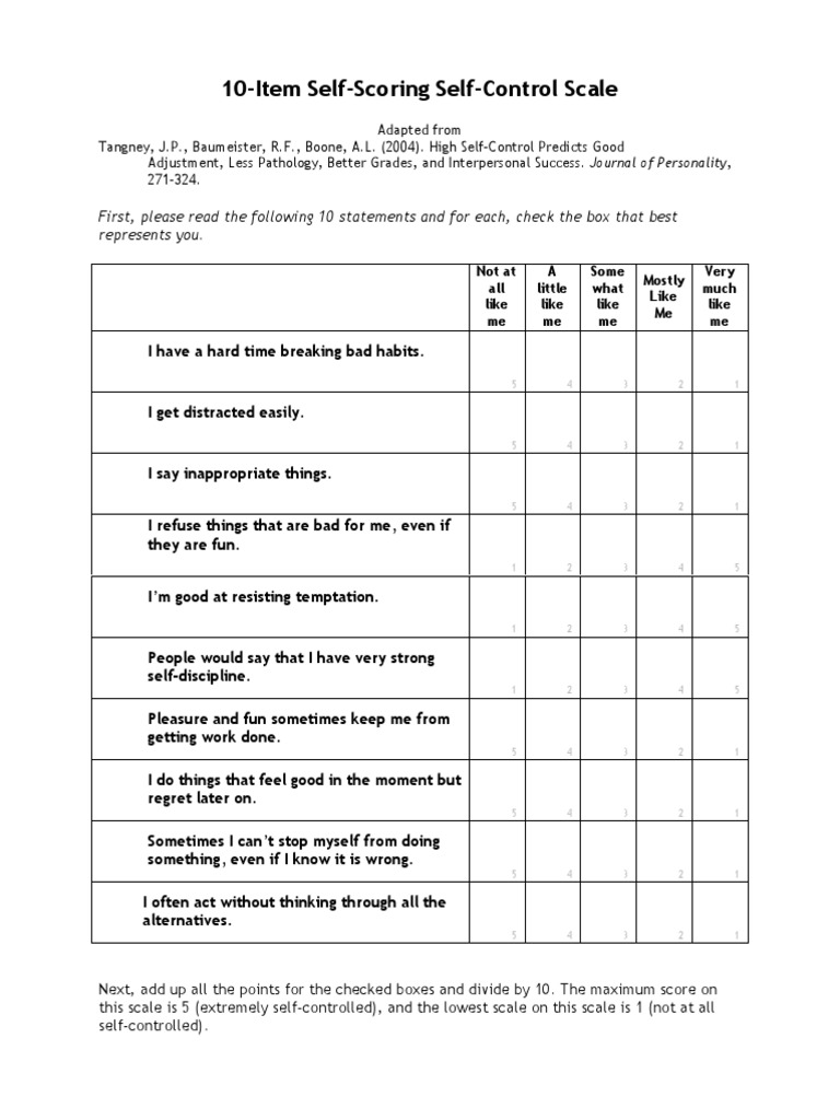 10-Item Self-Control Scale PDF | PDF | Self Control | Self-Management