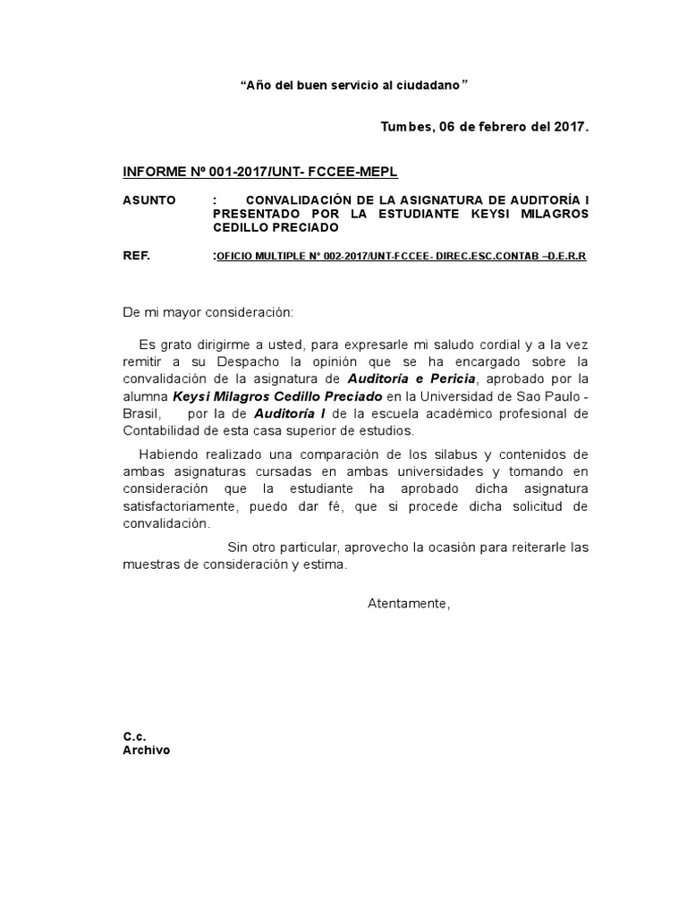 Informe de Convalidación | PDF | Contabilidad y Auditoria | Business
