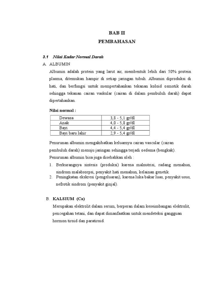 Nilai Normal Kadar Albumin dan Kalium | PDF | Pengembangan Diri | Sains ...