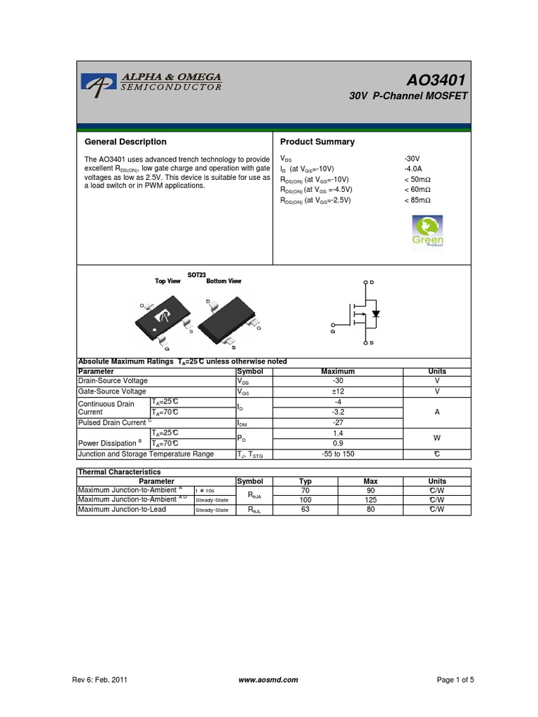AO3401.pdf | Field Effect Transistor | Mosfet