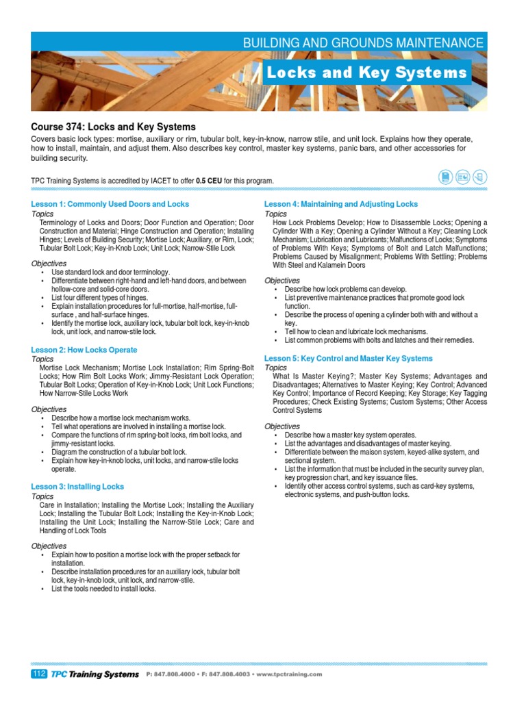 374 Locks and Key Systems Course Description | PDF | Lock (Security ...