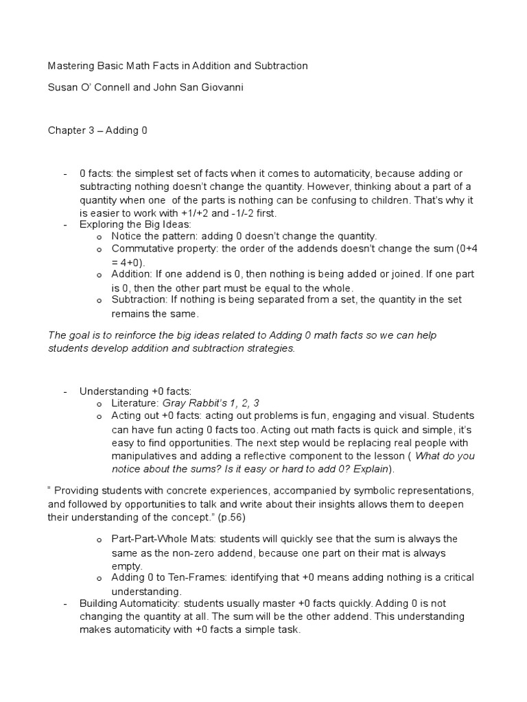 Mastering Basic Math Facts I - Chapter 3 | PDF | Communication ...