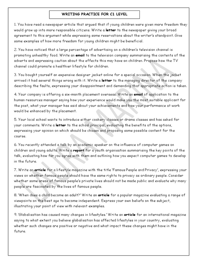 c1 Writing Exercises | Download Free PDF | Educational Technology ...