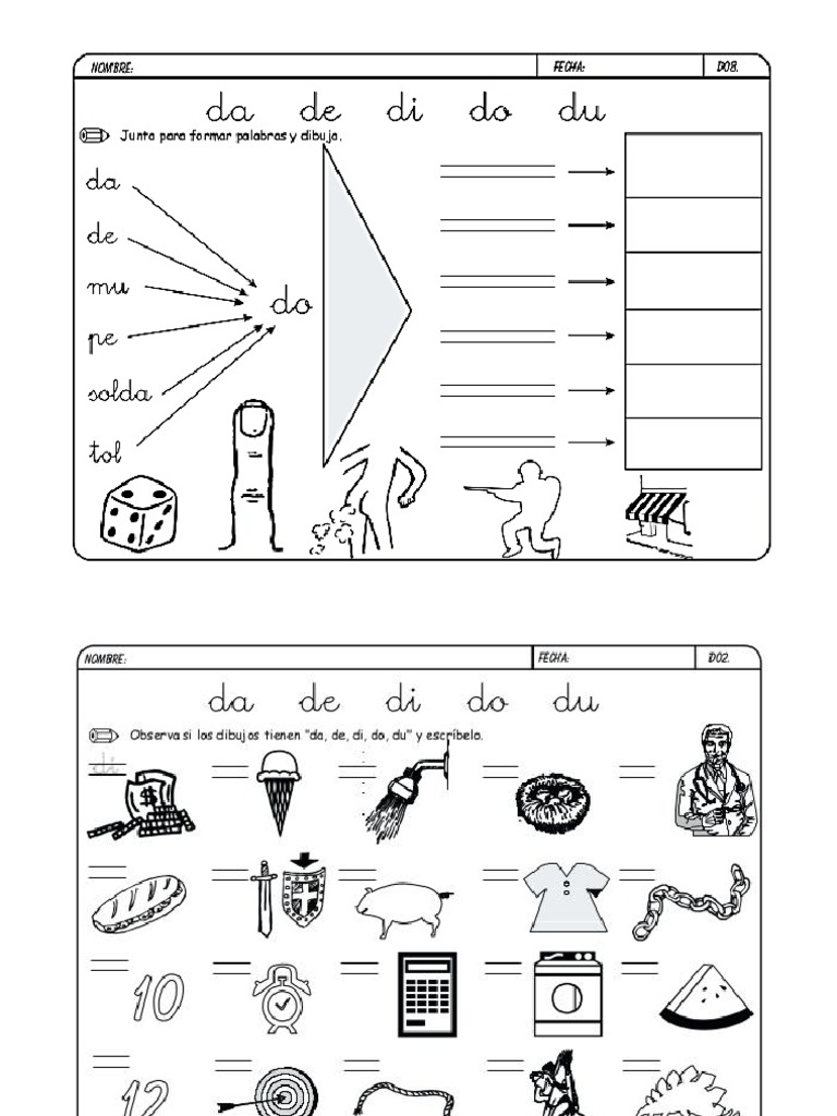 Fichas Nivel Inicial Da de Di Do Du | PDF