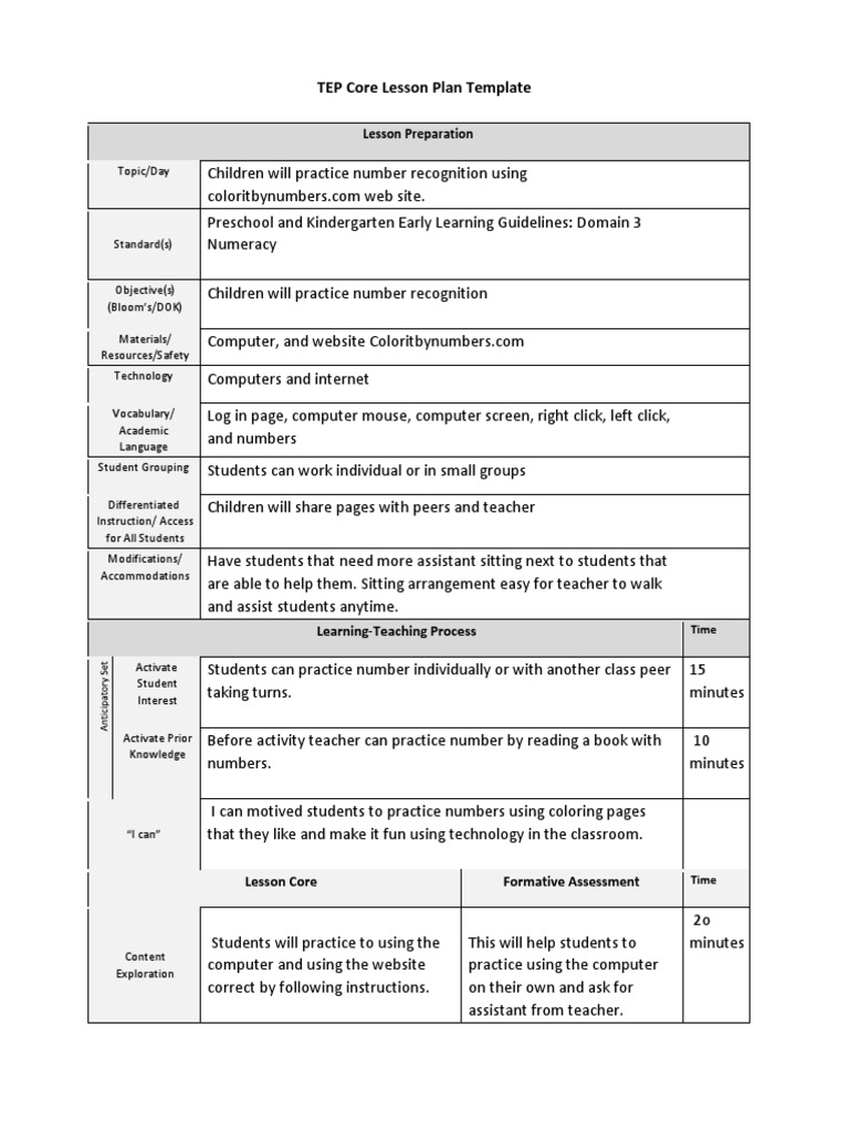 tep lesson plan 1 | Lesson Plan | Educational Assessment