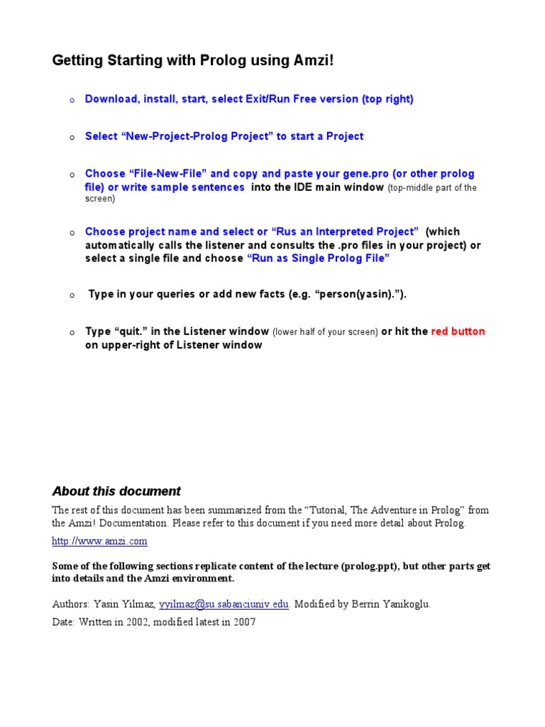Getting Starting With Prolog Using Amzi!: Select "New-Project-Prolog ...