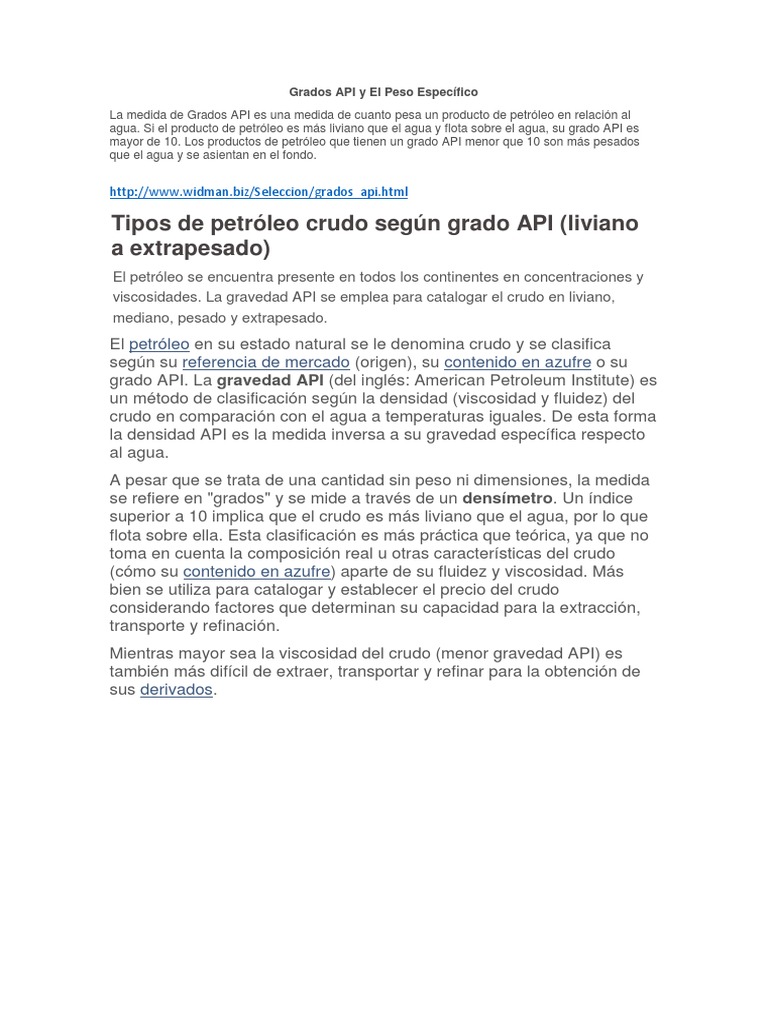 Grados API y El Peso Específico | PDF | Petróleo | Hidrocarburos