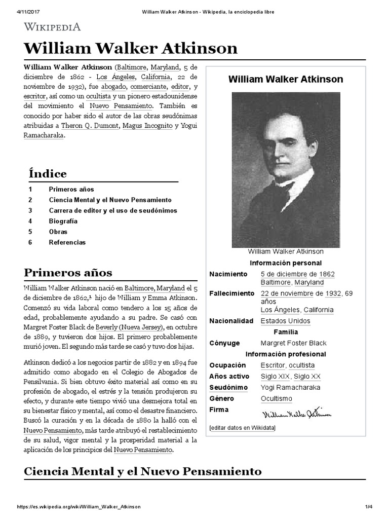 William Walker Atkinson - Wikipedia, La Enciclopedia Libre | PDF ...