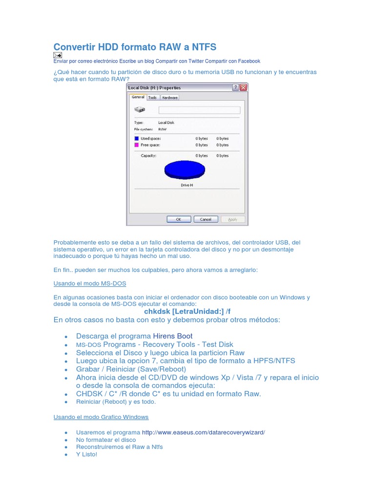 Convertir HDD Formato RAW A NTFS | PDF