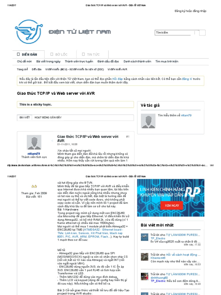 Giao Thức TCP - IP Và Web Server Với AVR - Điện Tử Việt Nam | PDF