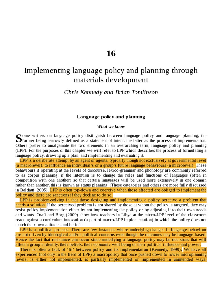 Implementing Language Policy and Planning Through Materials Development ...