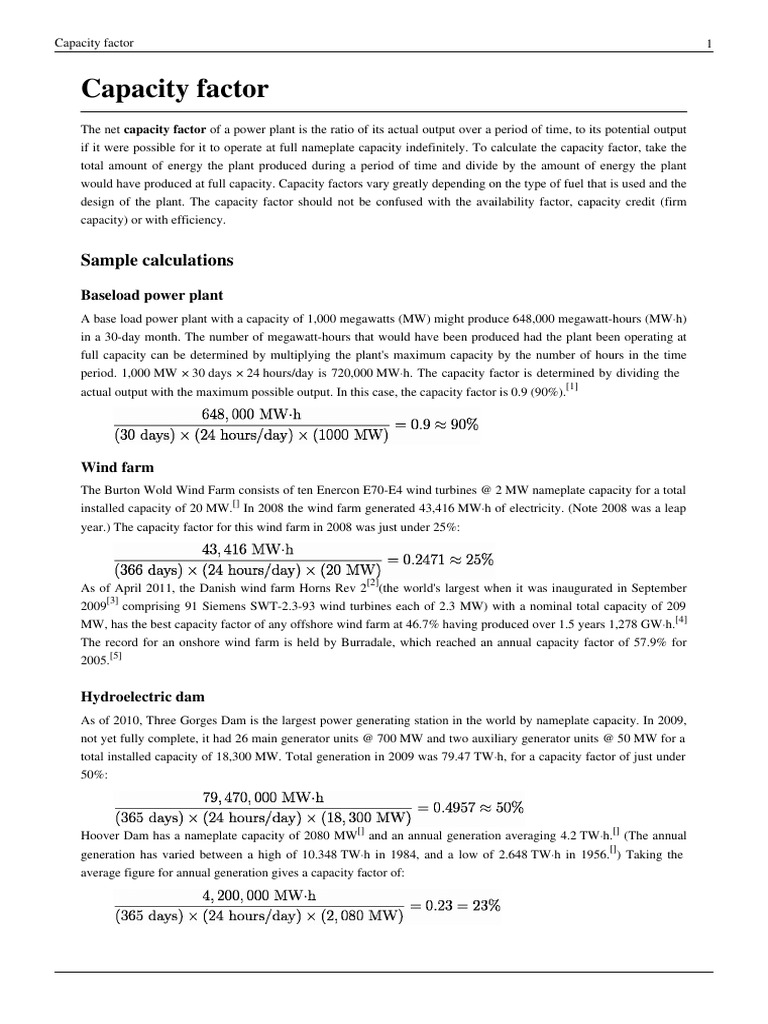 Capacity Factor: Sample Calculations | PDF | Wind Power | Power Station