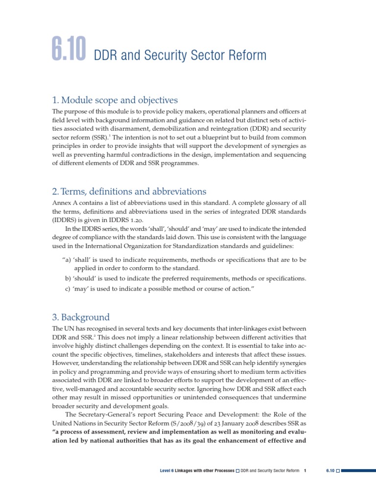 DDR and Security Sector Reform: 1. Module Scope and Objectives | PDF ...