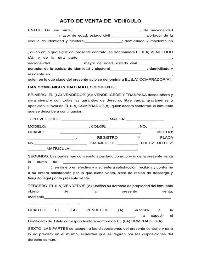 Acta de venta de vehículo entre partes identificadas | PDF | Virtud ...