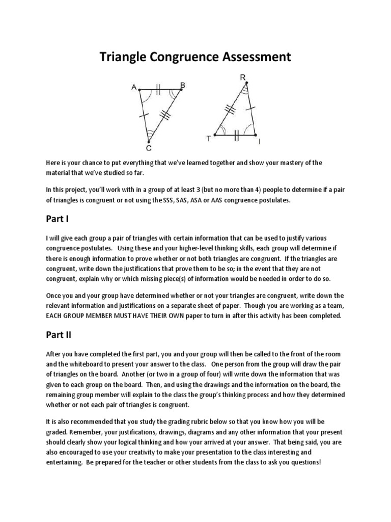 Triangle Congruence Assessment Activity | PDF