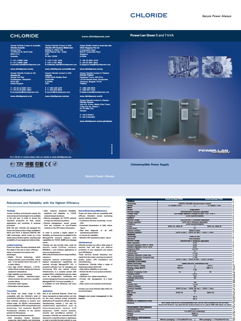 Chloride Power Lan Green UPS Overview | PDF | Computer Network ...