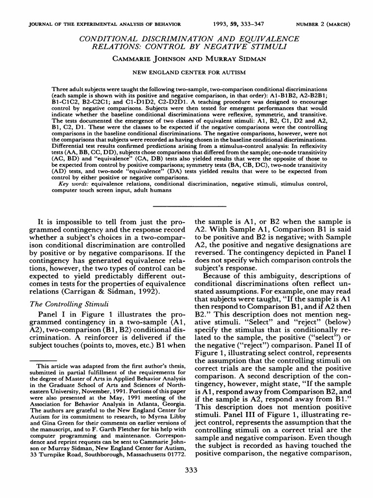 Conditional Discrimination and Equivalence Relations Control by ...