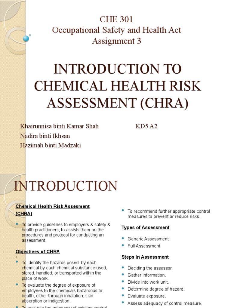 Introduction To Chemical Health Risk Assessment (Chra) : CHE 301 ...