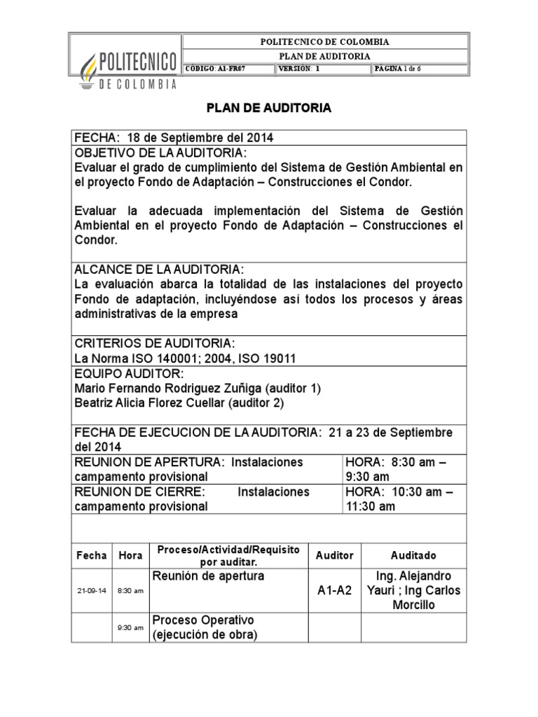 Modelo - Plan de Auditoria Desarrollado | PDF | Informática y tecnología de la información | Science