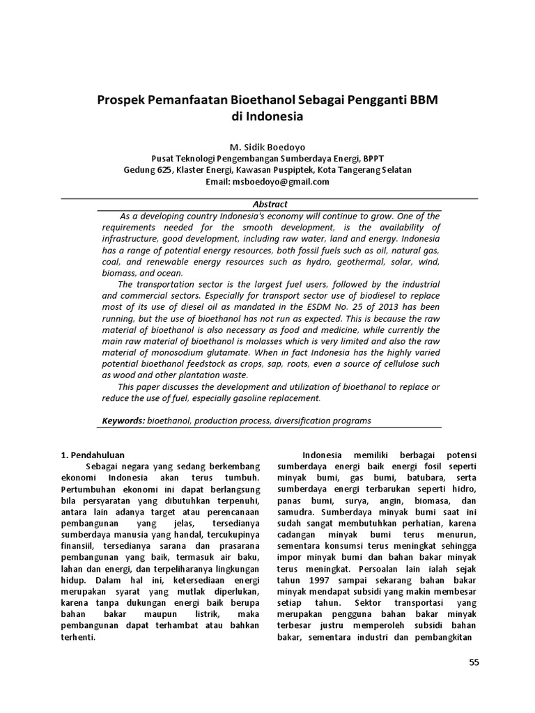 Prospek Pemanfaatan Bioethanol Sebagai Pengganti BBM Di Indonesia | PDF | Technology & Engineering