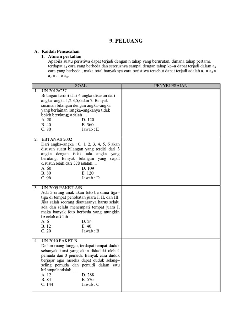 Latihan Soal Matematika Peluang PDF | PDF