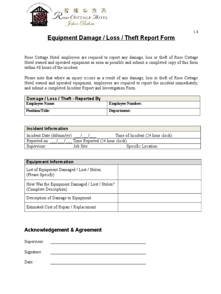 1 04 Finance & Administration Equipment Damage or Loss or Theft Report Form