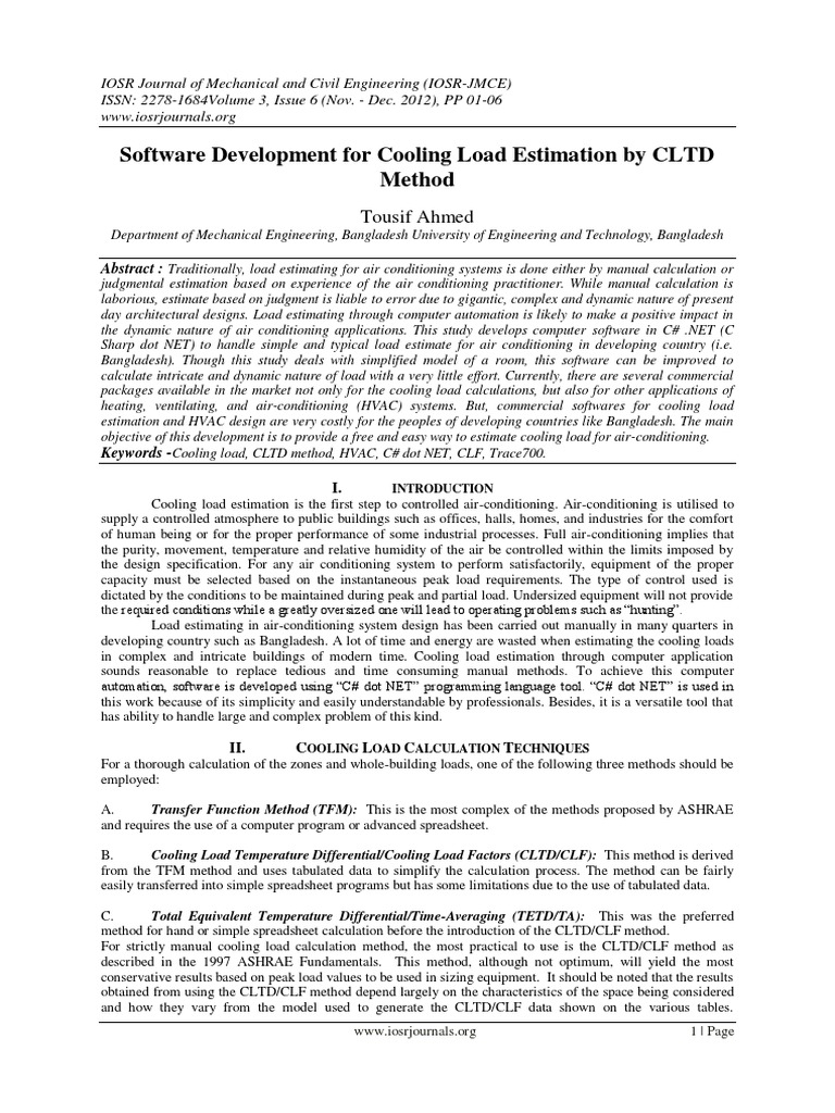 Software Development For Cooling Load Estimation by CLTD Method PDF ...