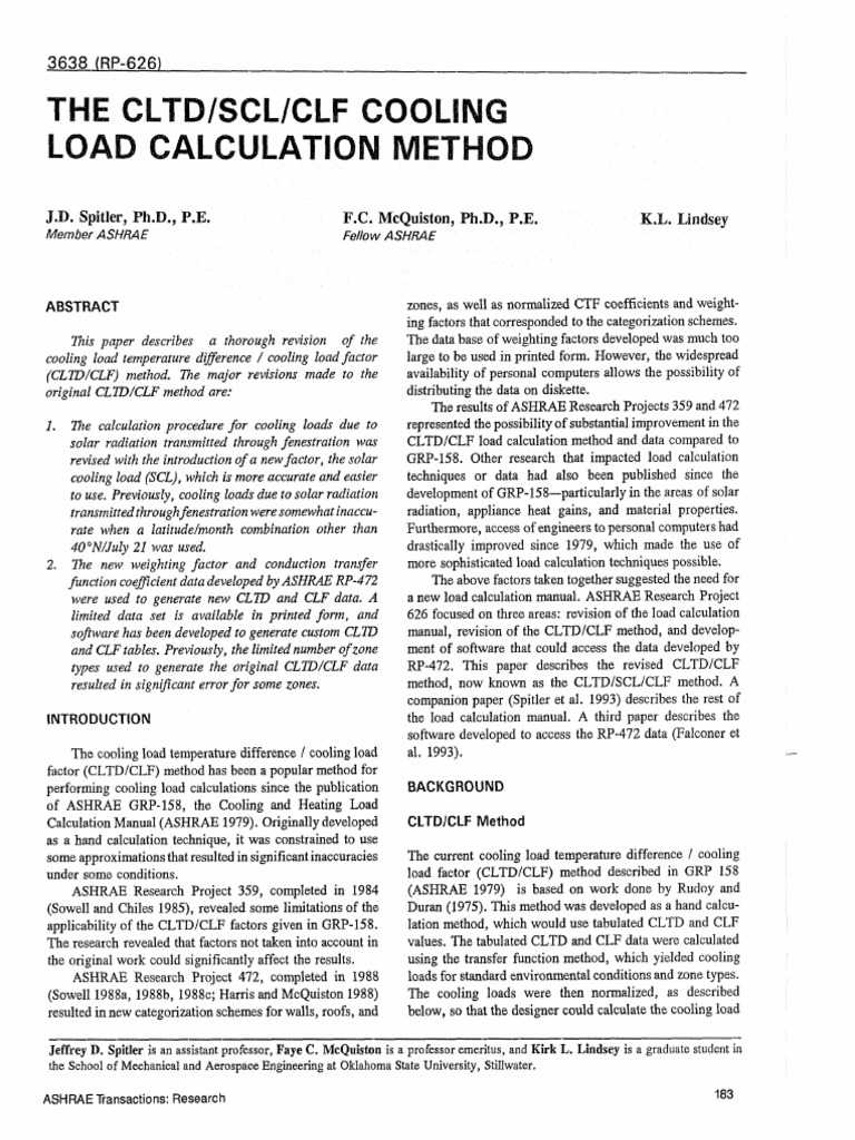 CLTD Method Paper | PDF | Thermodynamics | Heat Transfer