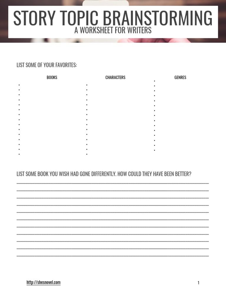 Story Topic Brainstorming Worksheet | PDF