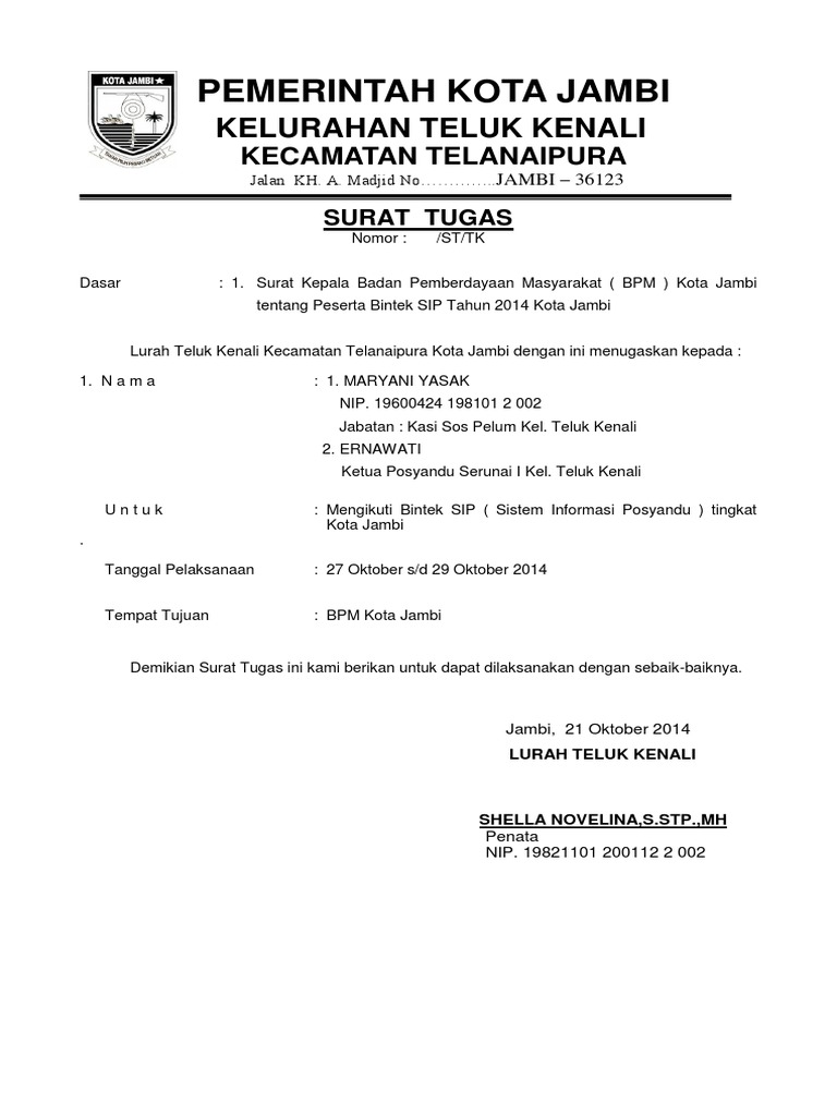 Surat Tugas - PKK | PDF