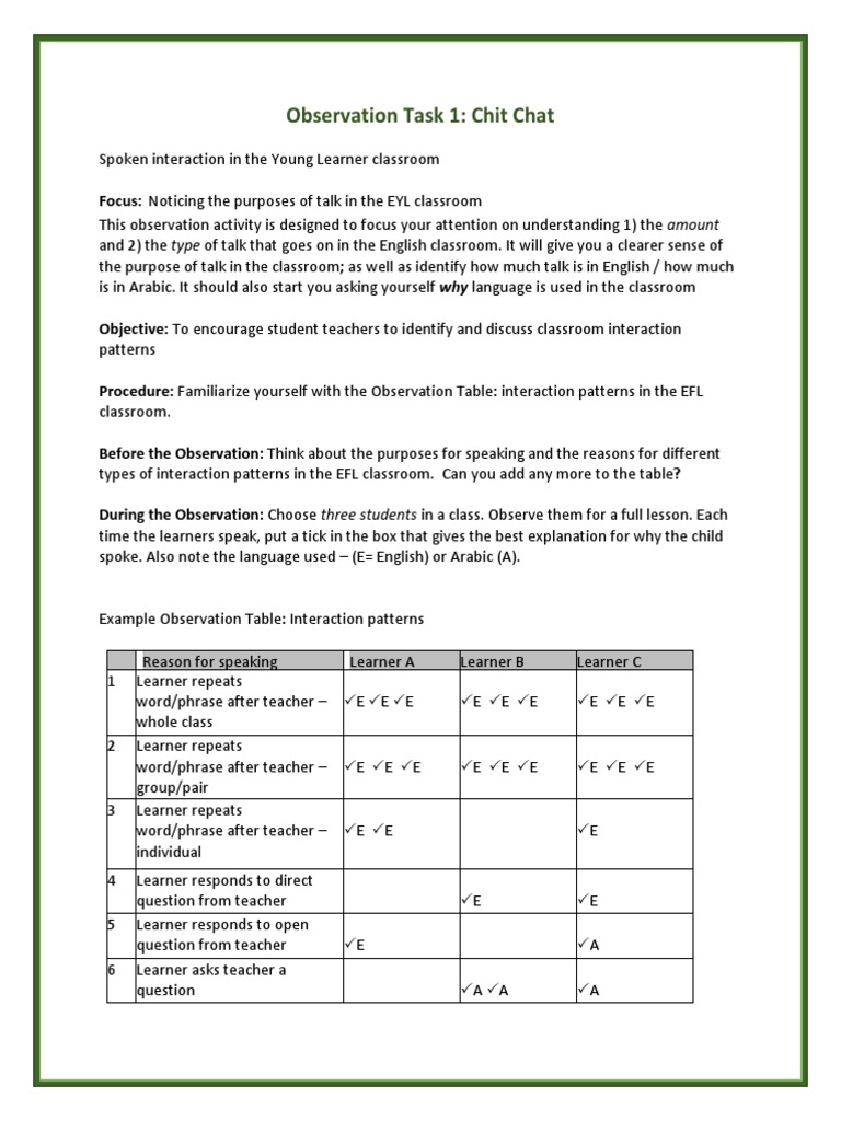 observation task 111 | English Language | Classroom
