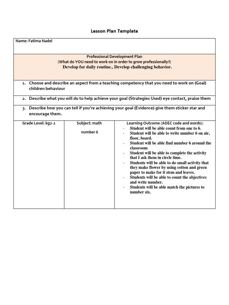 Lesson Plan Template About Number Six 2017 | PDF | Lesson Plan | Teachers