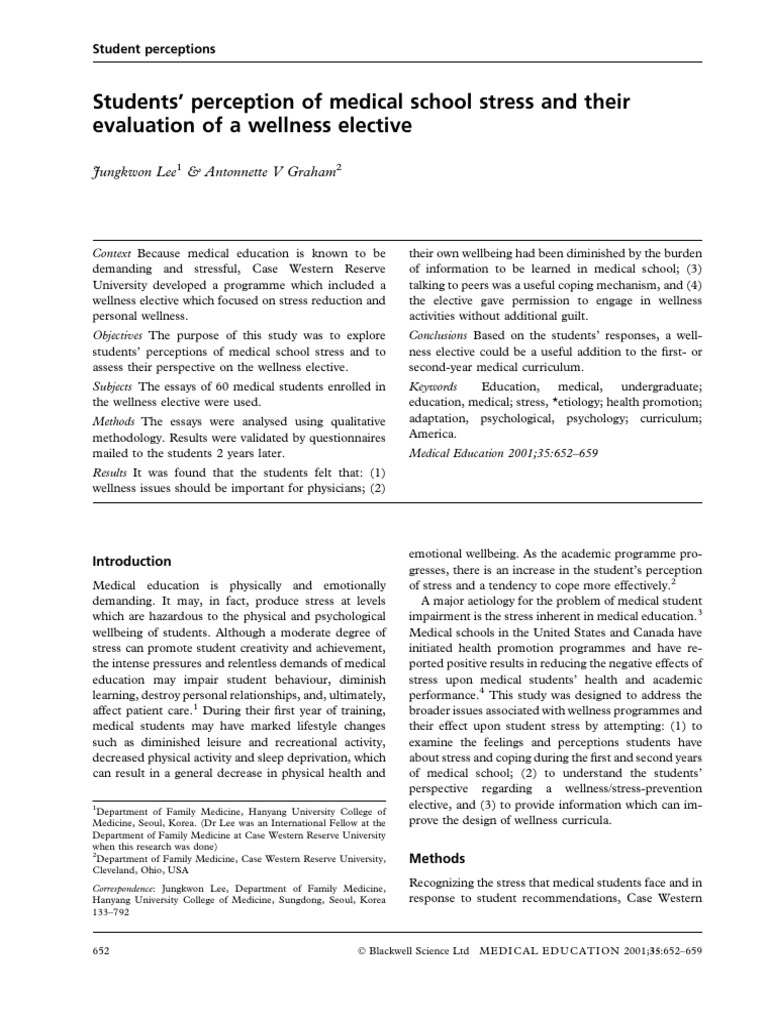 Students' Perception of Medical School Stress and Their | PDF | Social ...