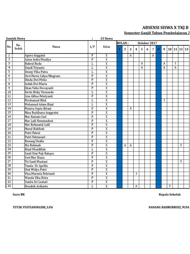 Format Absensi Siswa - Okt | PDF