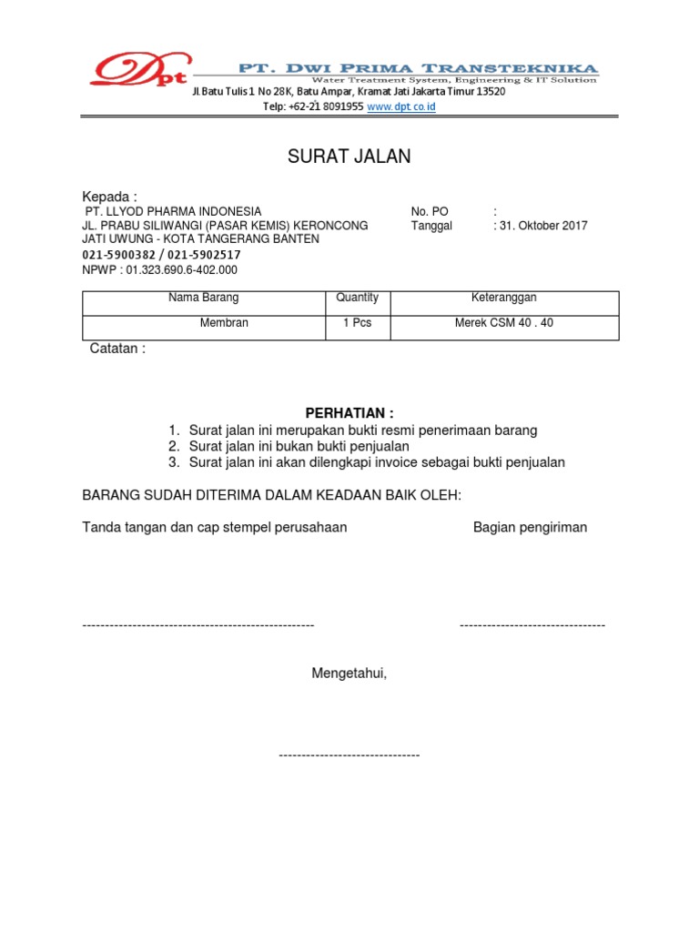 Contoh Surat Jalan | PDF