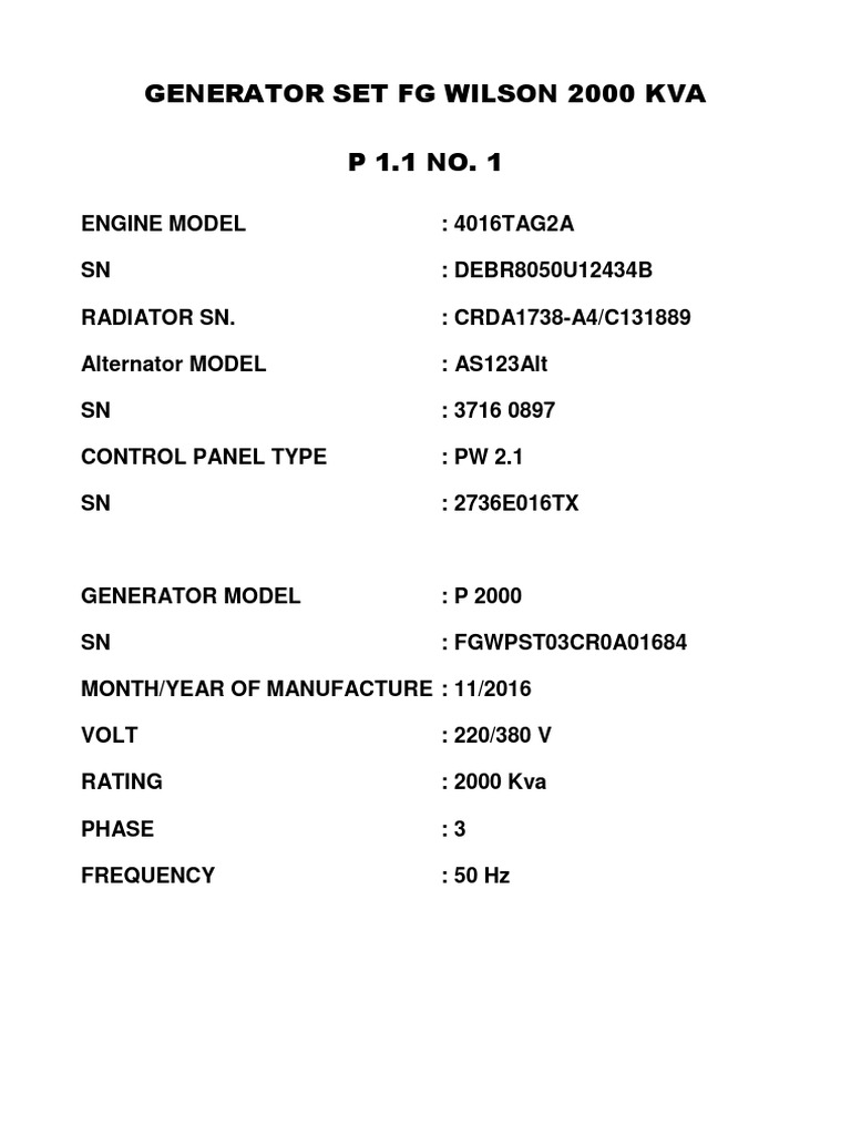 Generator Set Data | PDF | Electric Generator | Electromagnetism