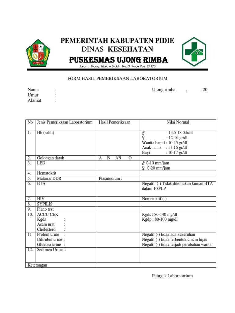 Form Hasil Pemeriksaan Laboratorium | PDF