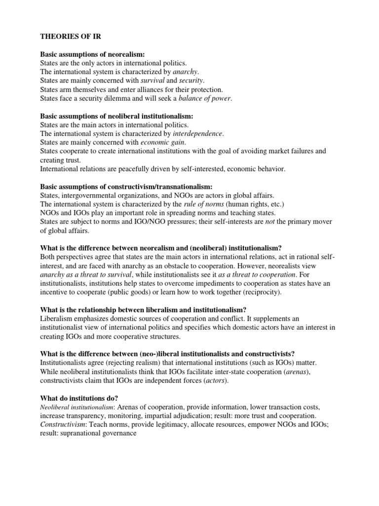 Theories of Ir | PDF | International Relations | Global Politics