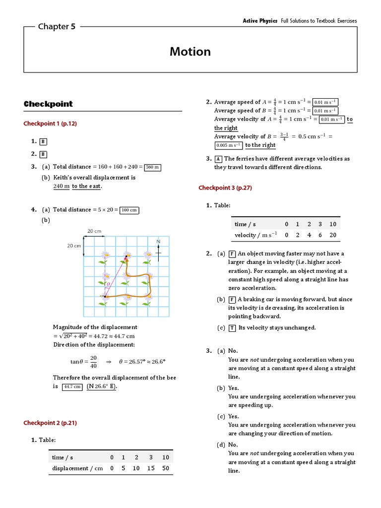 Motion Chapter Solutions - Physics Textbook Exercises Explained | PDF ...