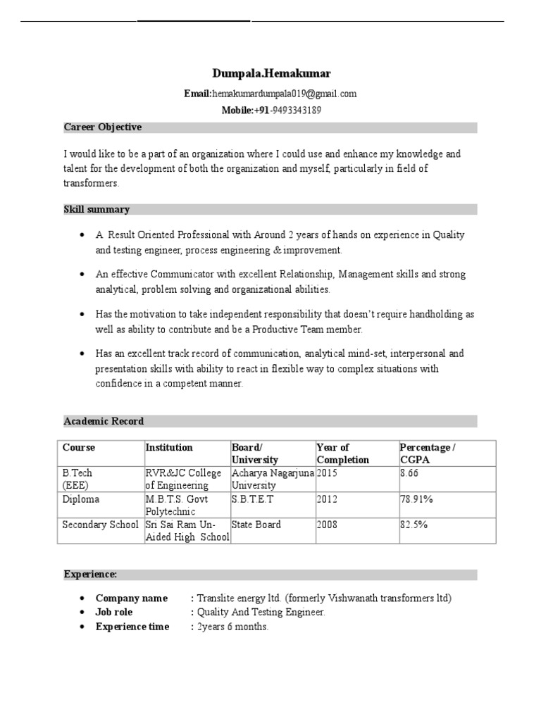 Hema Resume | PDF | Engineering | Cognition