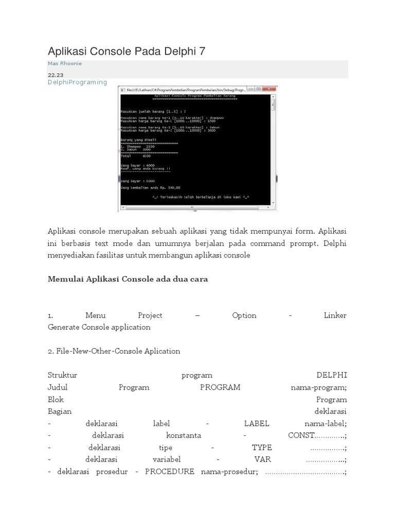 Aplikasi Console Pada Delphi 7 | PDF