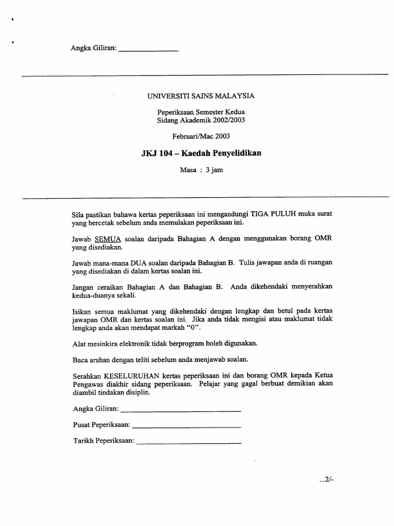 Contoh Soalan Kajian Penyelidikan | PDF