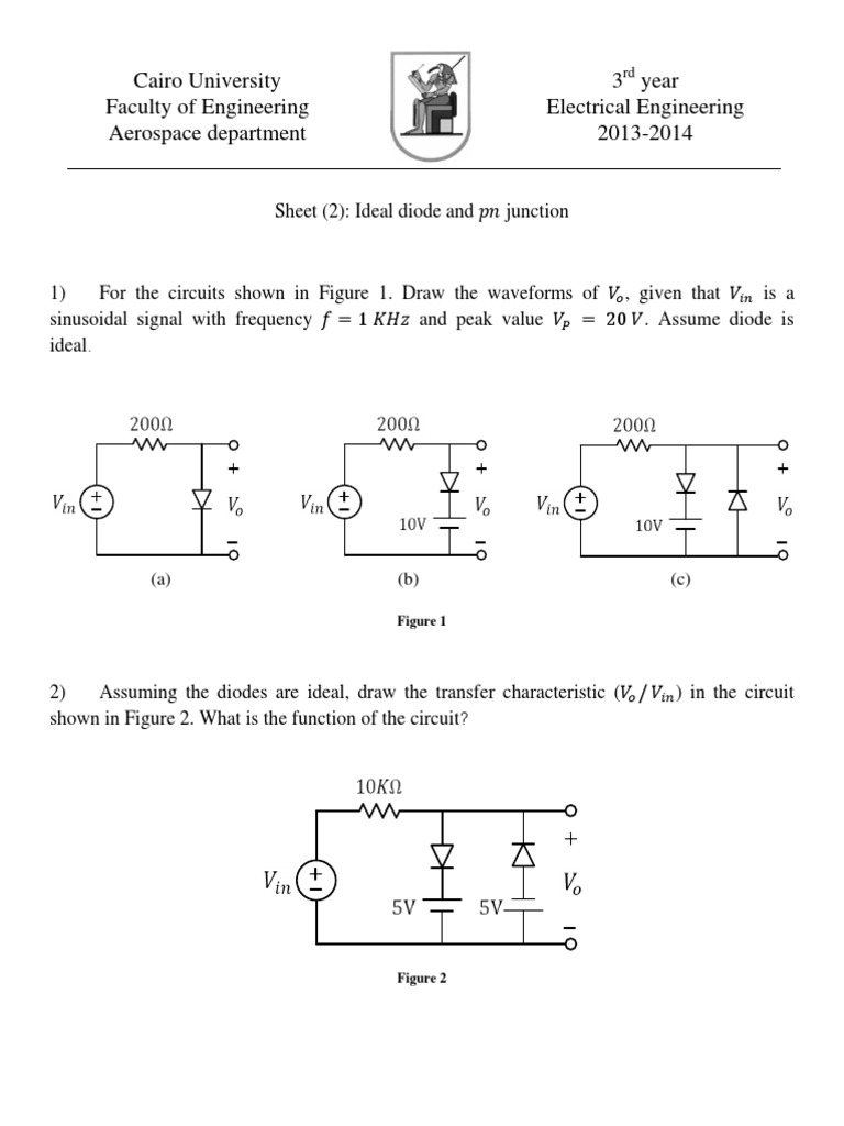 Electronics Problem Set 2: Ideal Diode and PN Junction | PDF | Diode | Electrical Network