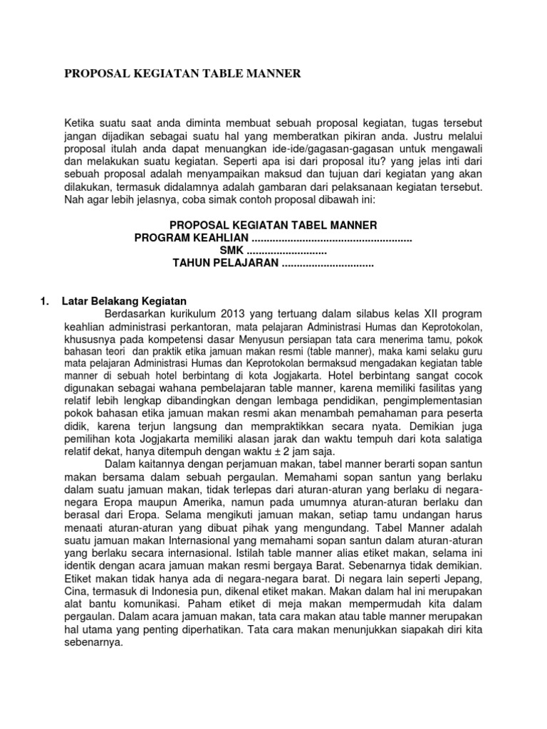 Proposal Kegiatan Table Manner | PDF