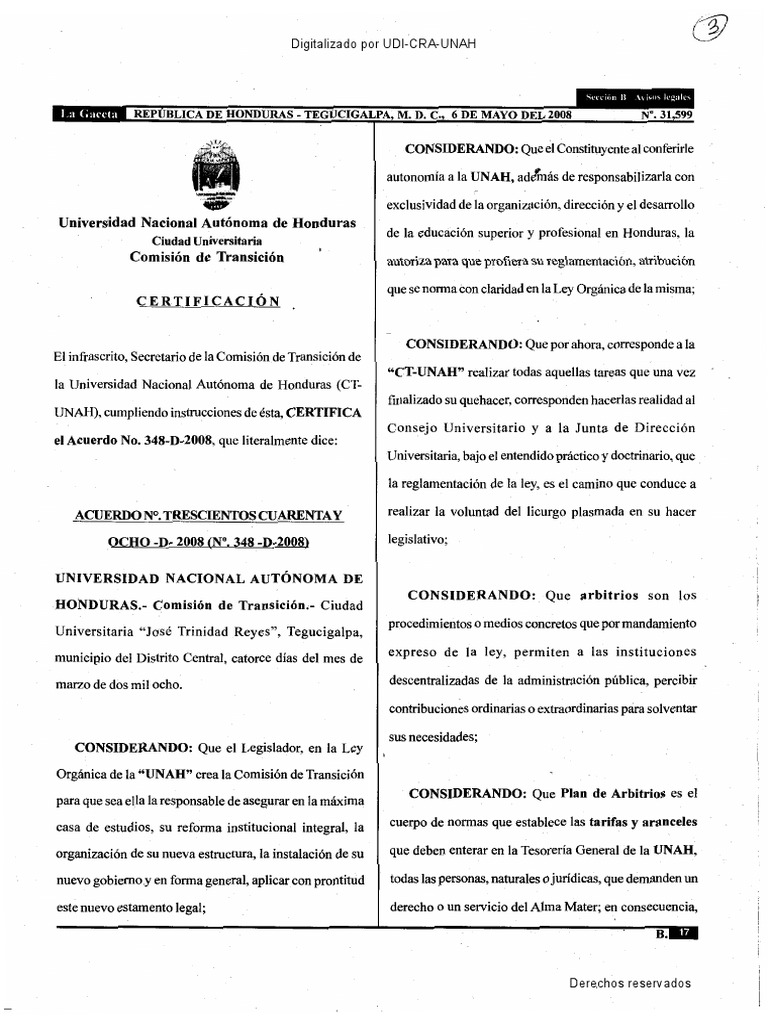 Plan de Arbitrios de La UNAH PDF | PDF